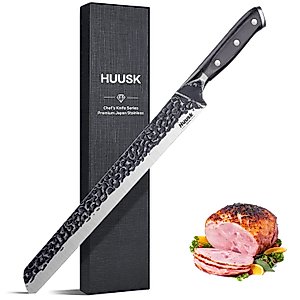 Huusk Japan 12 Inch Hand Forged Slicing Knife for Meats, Ribs, Roasts - Brisket Carving Knife for BBQ and Christmas Gifts