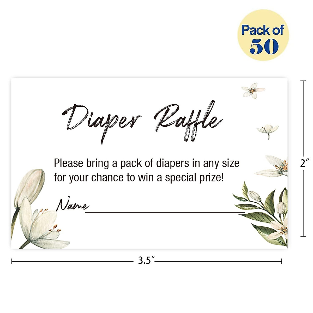 FARHTINANFX 50 Greenery Diaper Raffle Tickets for Girl or Boy Baby Shower Invitations, Baby Shower Games, with Name Line 3.5" x 2"