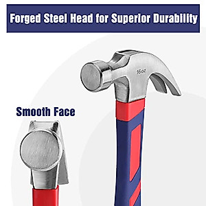WORKPRO 2 Piece Claw Hammer Set, 8 oz Mini Stubby Claw Hammer&16 oz Fiberglass General Purpose Claw Hammer, Soft Nonslip Handle & Heat Treated Head