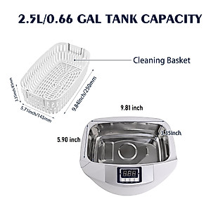 H&B Luxuries Professional Ultrasonic Cleaner with Heater 160 Watts 2.5 Liters for Dental Carb Parts Jewelry Dentures Also Good Home Use