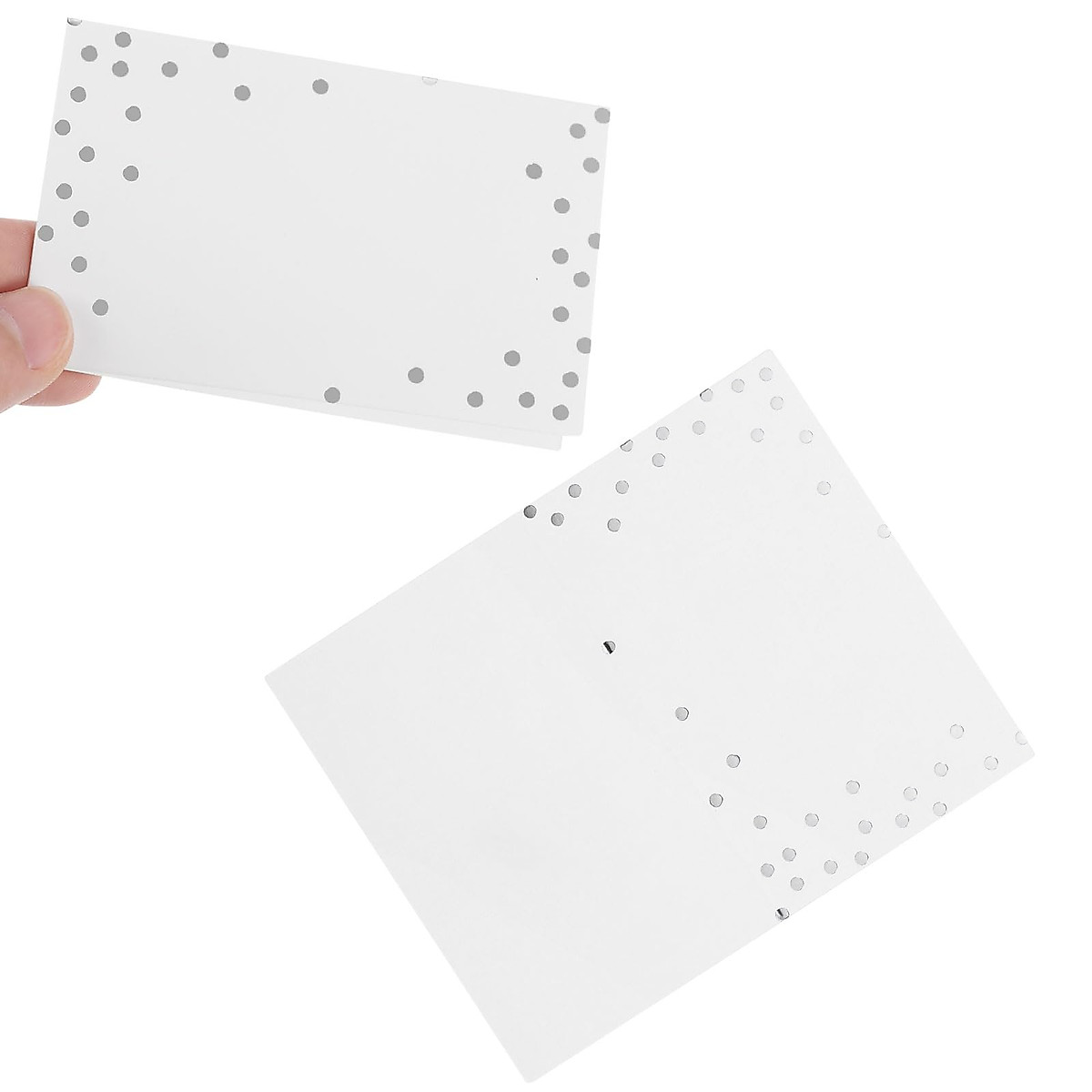 MECCANIXITY 40pcs Place Cards, Line Border Printable Place Name Cards for Table Setting Wedding Dinner Parties Events Reserved Seating, White Silver Dots