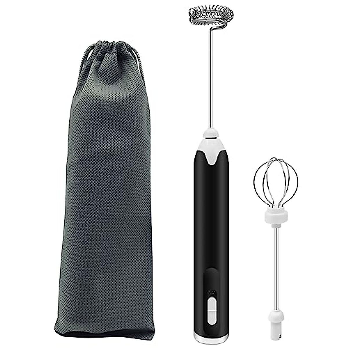 Milk Frother rechargeable drink mixer handheld egg whisk 3-Speed Adjustable with 2 stainless steel heads Foam Maker suitable for your coffee, tea, latte, hot chocolate(black)