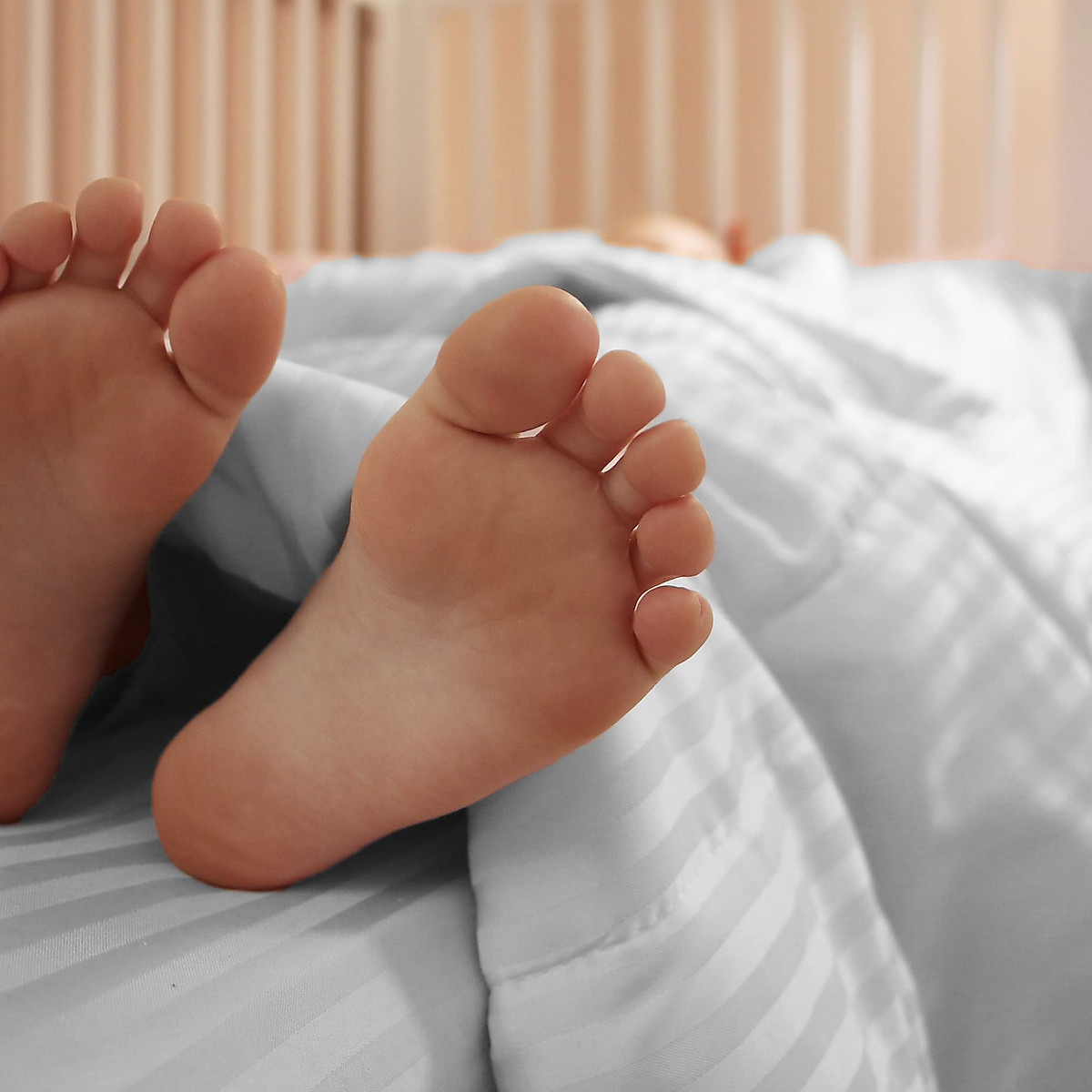 ZPECC Toddler Bedding Set - 4 Piece Soft Crib Bedding Set Neutral for Boys & Girls, Includes Toddler Comforter, Flat Sheet, Fitted Sheet and Pillowcase, White Stripe