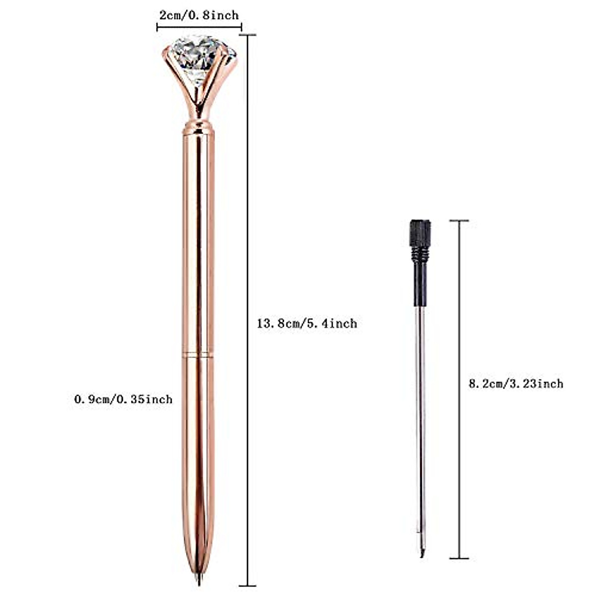 ZZTX 5 PCS Big Crystal Diamond Ballpoint Pen Bling Metal Ballpoint Pen Office Supplies, Rose Gold/Silver/Gold/White With Rose Polka Dots/Rose Gold With White Polka Dots, Includes 5 Black Velvet Bags