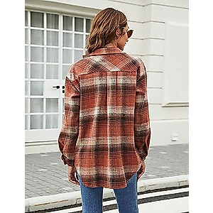 Blooming Jelly Flannel Shirts for Women Long Sleeve Plaid Shirt Shacket Jackets Fall Outfits 2025 (X-Large, Orange)