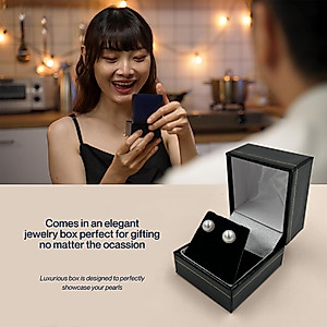 BELLA LEORA Round White AAA Freshwater Real Pearl Earrings - Great Holiday Gift for Women - 14k White Gold with Genuine Cultured Pearls, 7mm-7.5mm Hypoallergenic