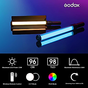 Godox LC500R RGB LED Light Stick, 2500K-8500K Adjustable, 360° Full Color, 14 FX Lighting Effects, CRI 96 TLC I98 Accurate Color, 0-100% Dimmable, Creative Music Mode