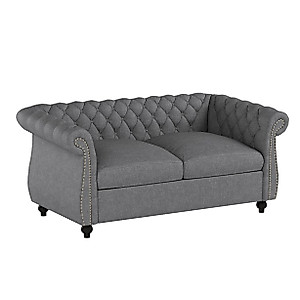 Christopher Knight Home GDFStudio Kyle Traditional Chesterfield Loveseat Sofa, Gray and Dark Brown, 61.75 x 33.75 x 27.75