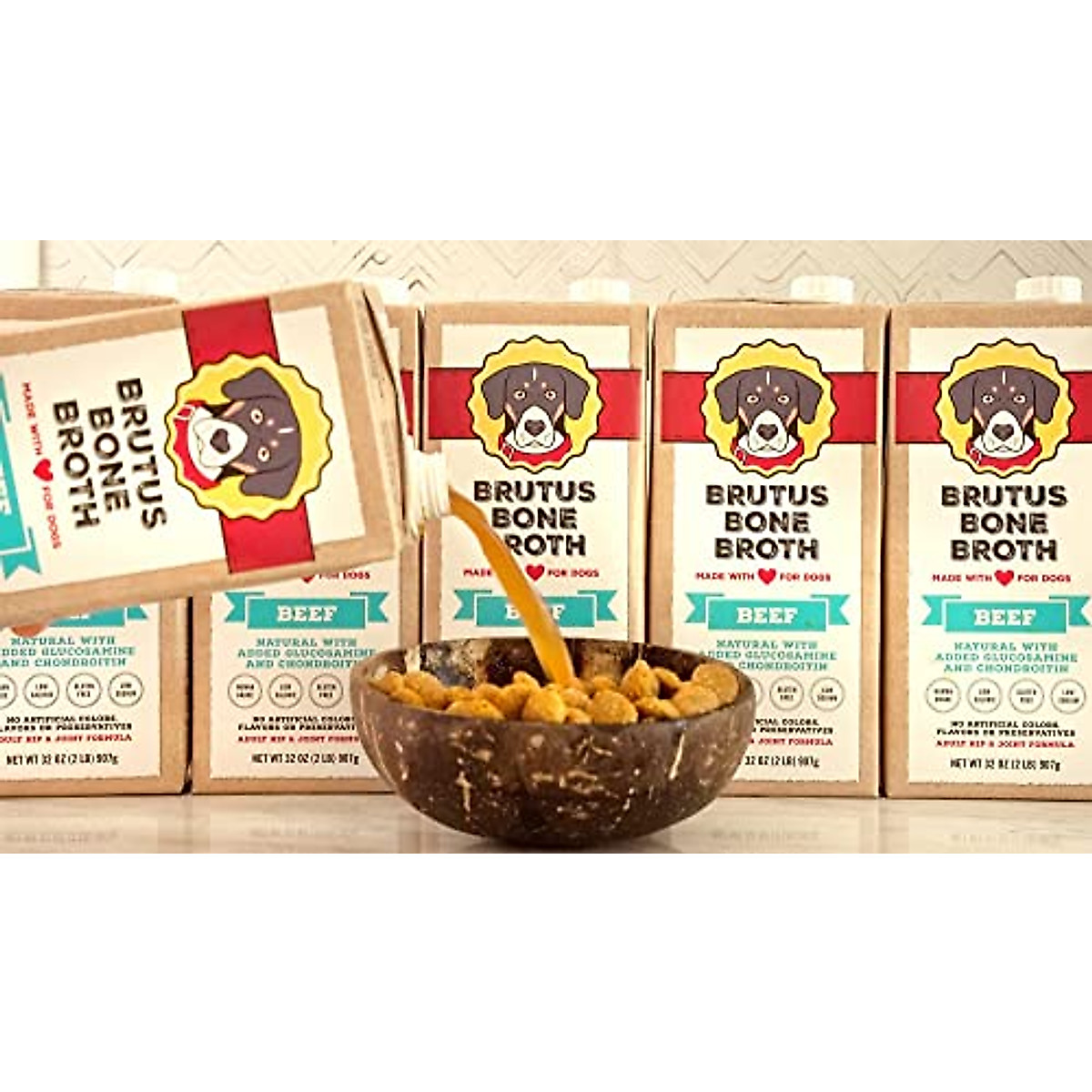 Brutus Bone Broth for Dogs 64 oz | All Natural | Made in USA | Glucosamine & Chondroitin for Healthy Joints | Human Grade Ingredients | Hydrating Dog Food Topper & Gravy (Beef, 2-Pack)