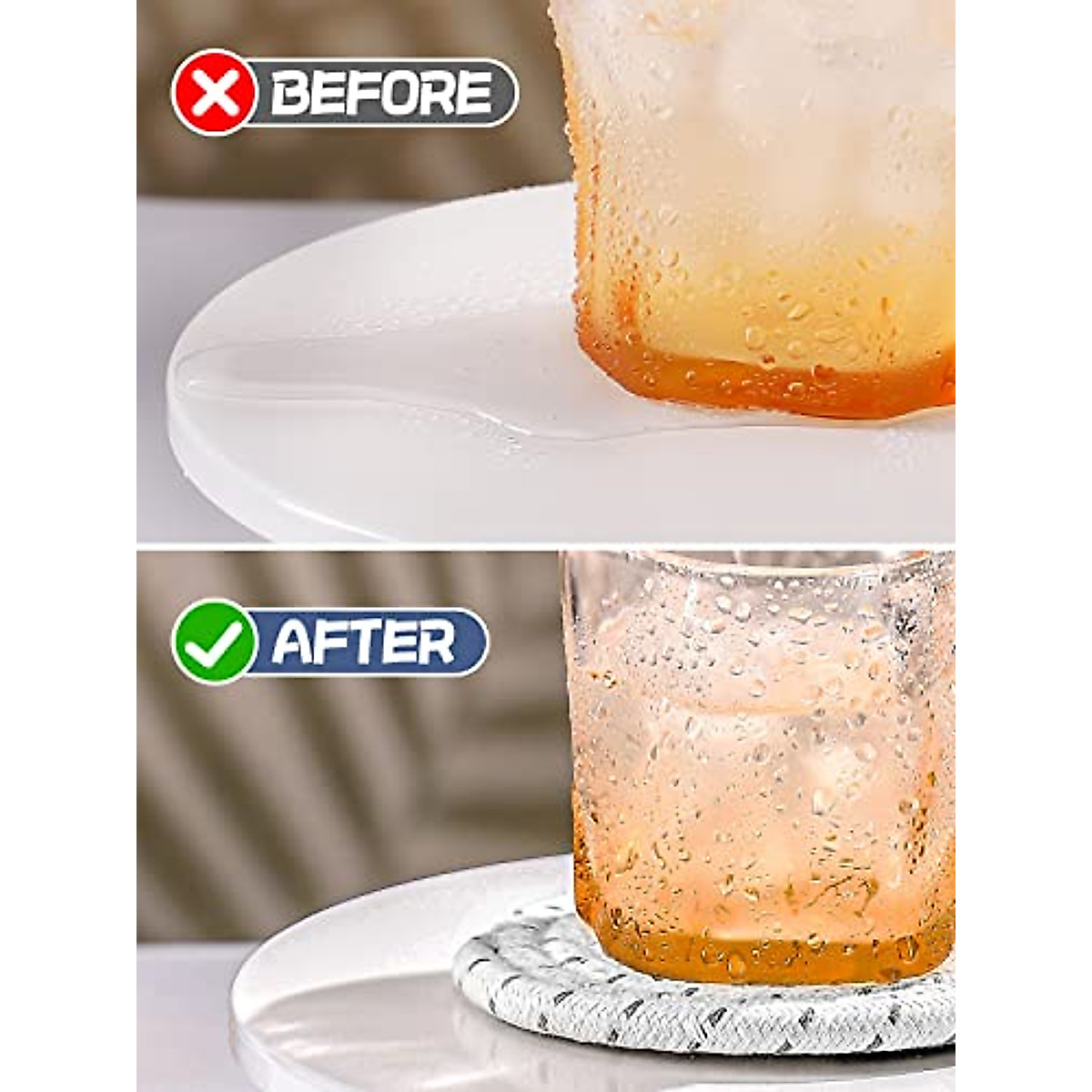 8 Pcs Absorbent Drink Coasters, 4 Styles Handmade BOHO Woven Coasters for Coffee Table, Heat-resistant Modern Cotton Coasters for Kinds of Cups Housewarming (4.3in)