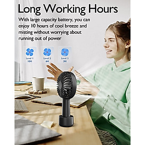 Portable Hand held Misting Fan, Small Personal USB Rechargeable Battery Operated Spray Fan Mister with 20ml Water Tank Mist Lash Fan Quiet 3 Speed Strong Cooling Wind for Travel Office Outdoors black
