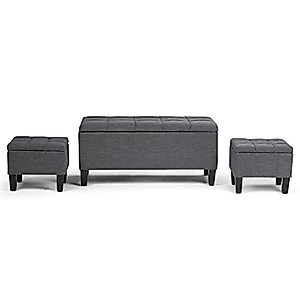 SIMPLIHOME Dover 44 inch Wide Rectangle 3 Pc Lift Top Storage Ottoman in Upholstered Slate Grey Tufted Linen Look Fabric, Footrest Stool, Coffee Table for the Living Room, Contemporary