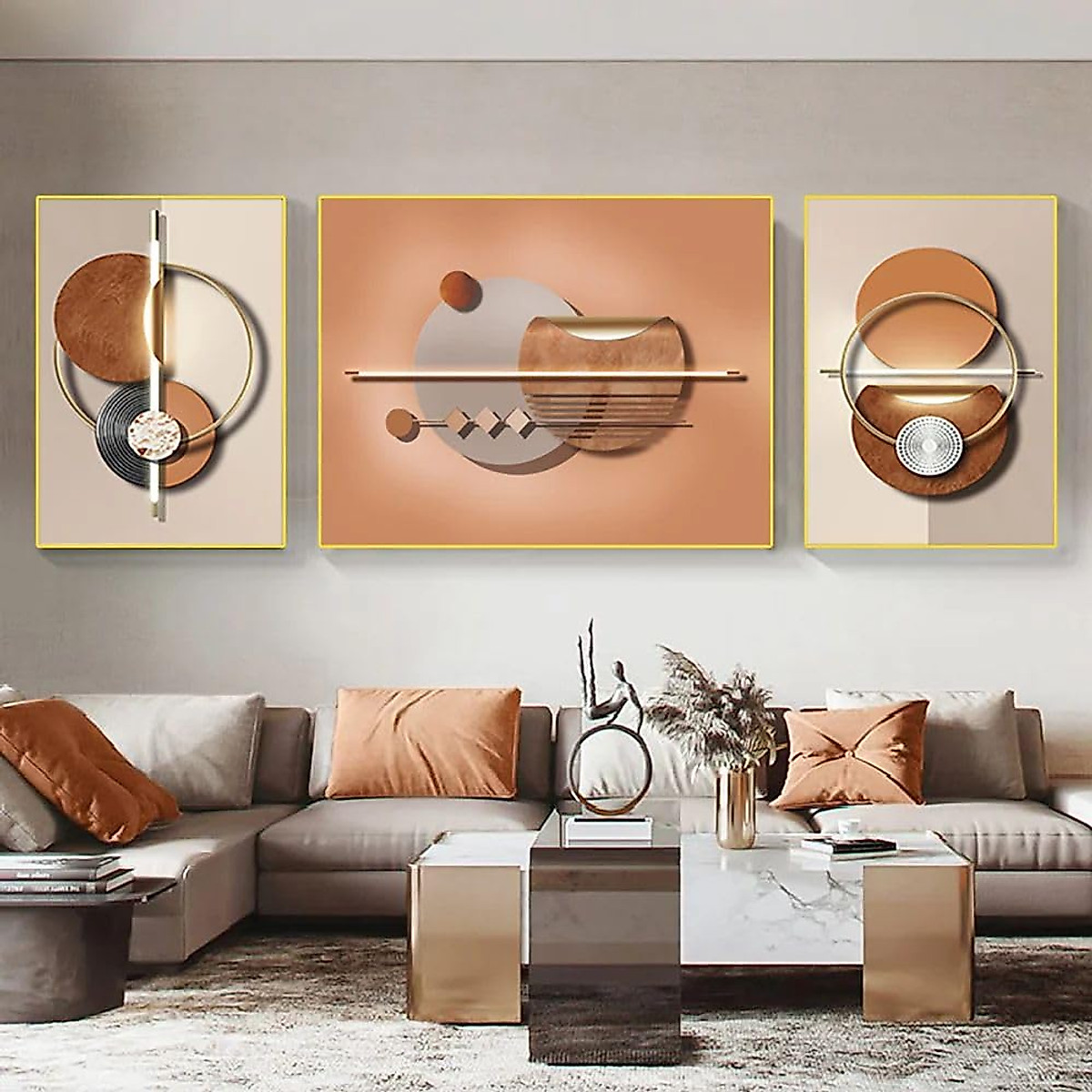 homary Abstract Wall Art Modern Canvas Wall Art Set of 3 Geometric Print Painting with Frame Wall Decor for Living Room