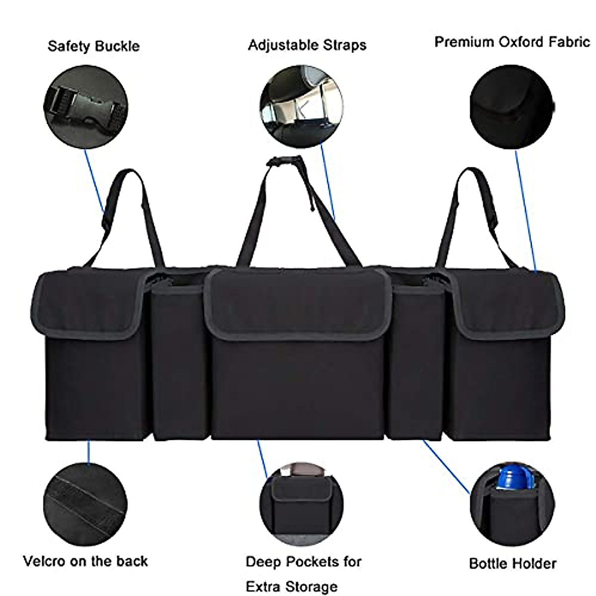 AOPHY Car Trunk Organizer, Backseat Hanging Organizer with 5 Super Large Storage Pockets -Car Seat Organizer for SUV,Truck,Space Saving Expert