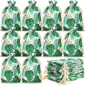 Saintrygo 20 Pcs Tropical Gift Bags Hawaii Gift Bags Luau Party Favor Luau Gift Bags Drawstring Luau Party Favor Bags Tropical Palm Leaf Candy Bag Jewelry Pouches for Summer Luau Aloha(5 x 7 Inch)