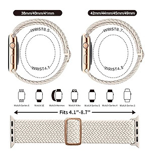 VNTOV 3 Pack Braided Bands Compatible for Apple Watch Band 38mm 40mm 41mm Women Men, Adjustable Stretchy Bands Elastic Sport Wristbands for iWatch Series 8 7 6 5 4 3 2 1 SE (Smoke Violet / Nude Pink /