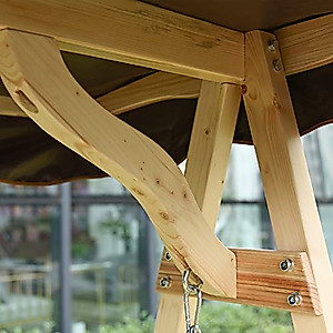 Outsunny Wooden Porch Swing Bench, 2-Seater Outdoor Swing Glider with Adjustable Canopy, Adjustable Hanging Chains, A-Frame, for Garden, Poolside, Backyard, Brown