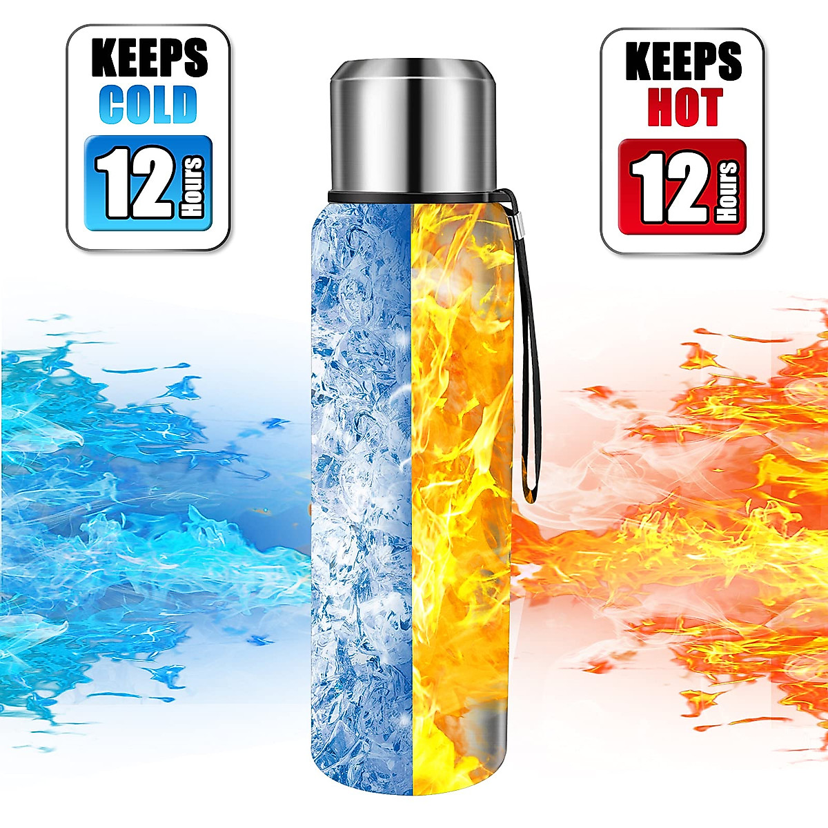 Insulated vacuum Thermo Bottle 500ml/16.9oz with cup Stainless steel coffee bottles for hot and cold drink water flask.(Silver,500ml)