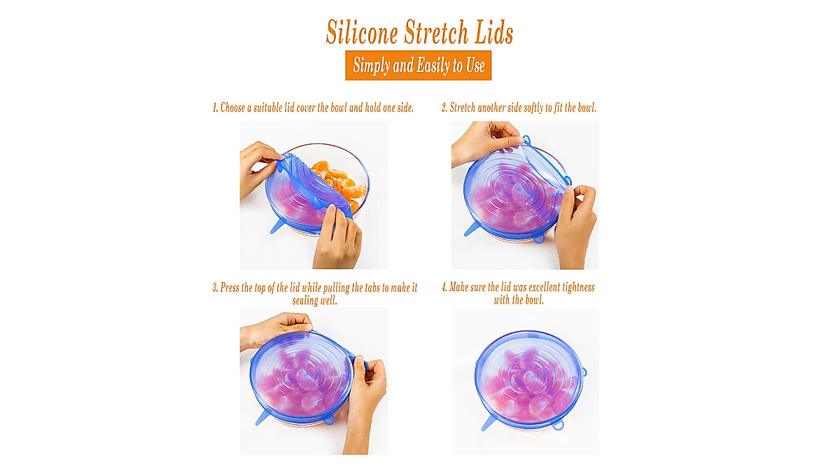 Silicone Stretch Lids - 6 Pack Reusable Food Covers