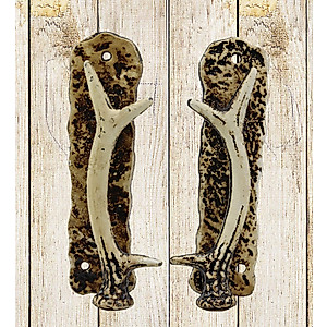 Ebros Set of 2 Western Rustic Deer Antlers Door Pull Handle Hardware Pack of 2 Left and Right Sides Decorative Accent 8" High for Barn Doors Entrance Main Cabin Lodge Country Home Antler Accent