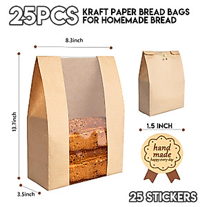 Bread Bags for Homemade Bread Sourdough 25Pcs - Kraft Paper Bakery Bags for Food Packing Storage with Label Seal Stickers (13.7 x 8.3 inch) Loegnry