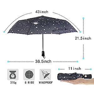 LFLFWY Compact Windproof Travel Umbrella- Large Light Automatic Open&Close Umbrellas for Rain,Triple Canopy Vented Portable Umbrellas for Men Women ,Strong Wind Resistant Folding Umbrella 10 Ribs (Starry Sky)