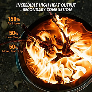 Portable Smokeless Fire Pit with Foldable Legs and Grill, Stainless Steel Outdoor Firepit Wood Burning Bonfire Pit with Carry Bag Safe for Campfire, Cooking, BBQ on Patio Deck Backyard and Beach