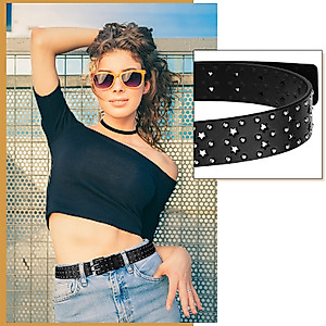 Syhood 3 Pieces Studded Belt Punk Rivet Double Grommet Belt Faux Leather Gothic Goth Black for Men Women Gift