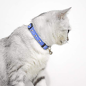 2 PCS Breakaway Cat Collar with Bell, Cute Adjustable Kitten Collars with Accessories (Blue Black)