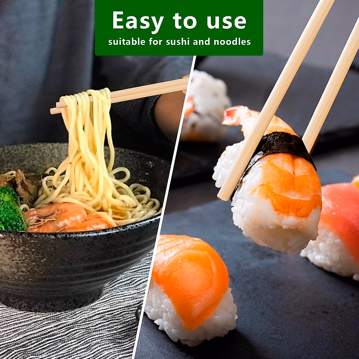 OFCOX Chopsticks Disposable, Disposable Chopsticks, Wooden Chopsticks, Bamboo Chopsticks, Premium Chop Sticks for Japanese Sushi and Chinese Dishes, Individually Wrapped, Solid No Splinter. 25 Pairs