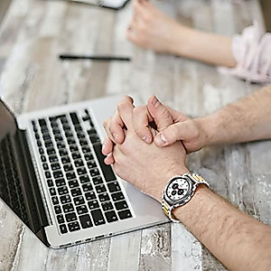 Pencoda Compatible with Samsung Galaxy Watch 6/5/4 Band 40mm 44mm, Galaxy Watch 6 Classic 43mm 47mm Bands, Stainless Steel Metal Replacement Band Women Men Large Small (Silver + Gold)