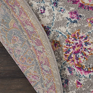 Nourison Passion Grey/Multi 4' x Round Area -Rug, Farmhouse, Transitional, Bed Room, Living Room, Dining Room, Kitchen, Easy -Cleaning, Non Shedding, (4' Round)