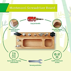 Montessori Toys for 3 4 5 Year Old, Montessori Screwdriver Board, Kids Wooden Toys, Fine Motor Skills Toys, Sensory Toys for Toddlers, Preschool Learning Toys for Toddler Travel