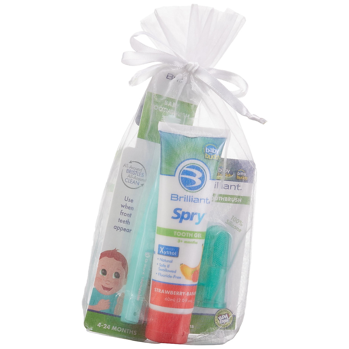 Brilliant Infant Oral Care Set by Baby Buddy, 5 PC, Includes Tooth Gel, Finger Toothbrush, Wipe-N-Brush, Baby's 1st Toothbrush, Baby Toothbrush, Silicone Bristle Toothbrush - Teethers, Green