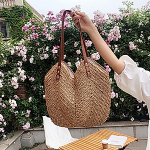 NIBD Hand-woven Soft Large Straw Shoulder Bag Retro Boho Tote Bags Summer Beach Woven bag Rattan Handbag (Brown)