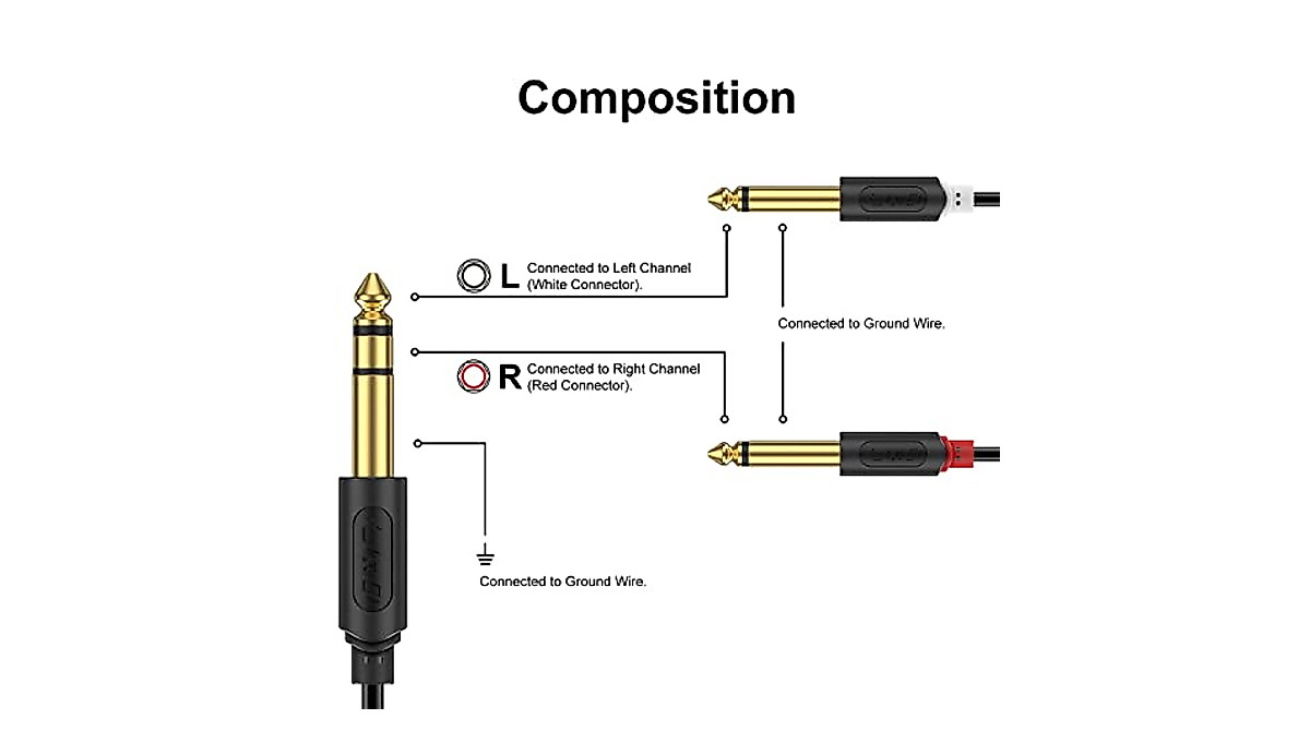 J&D 1/4" TRS Y Splitter Cable - Gold-Plated Audio Cord