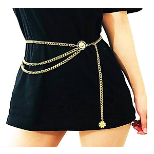 Chargances Women Waist Chain Gold Body Chain Disc Pendant Belly Chain for Women Adjustable Body Harness for Dresses Jeans Chain Jewelry for Women (gold)