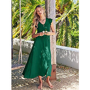 ANRABESS Women's Summer V Neck Ruffle Sleeve Midi Dress Boho Smocked Swing Long Dress with Pockets A836-yelv-L