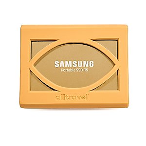 Alltravel External Solid State Drive Bumper Sleeve for Samsung T5 Portable 250GB 500GB 1TB 2TB SSD USB 3.0 External Solid State Drives, Super Strong Bumper Anti Shock, Shake and Drop (Gold)