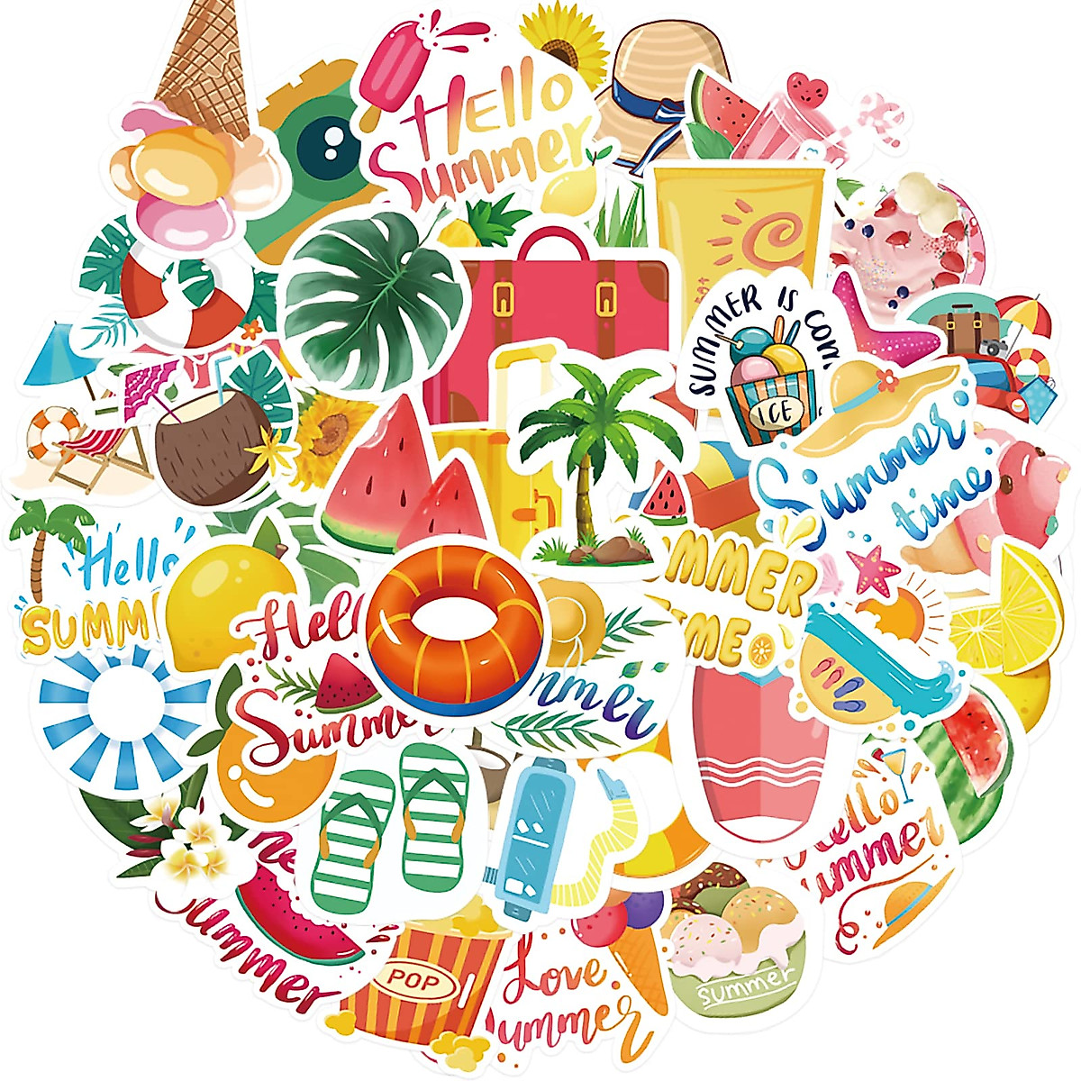 Summer Stickers for Water Bottles Waterproof Vinyl Beach Stickers for Kids Tropical Hawaiian Decals for Laptop Envelope Seals 100Pcs