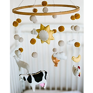 Sorrel + Fern Baby Crib Mobile - Nursery Decoration and Baby Shower Gift for Boys & Girls, Farm Animals