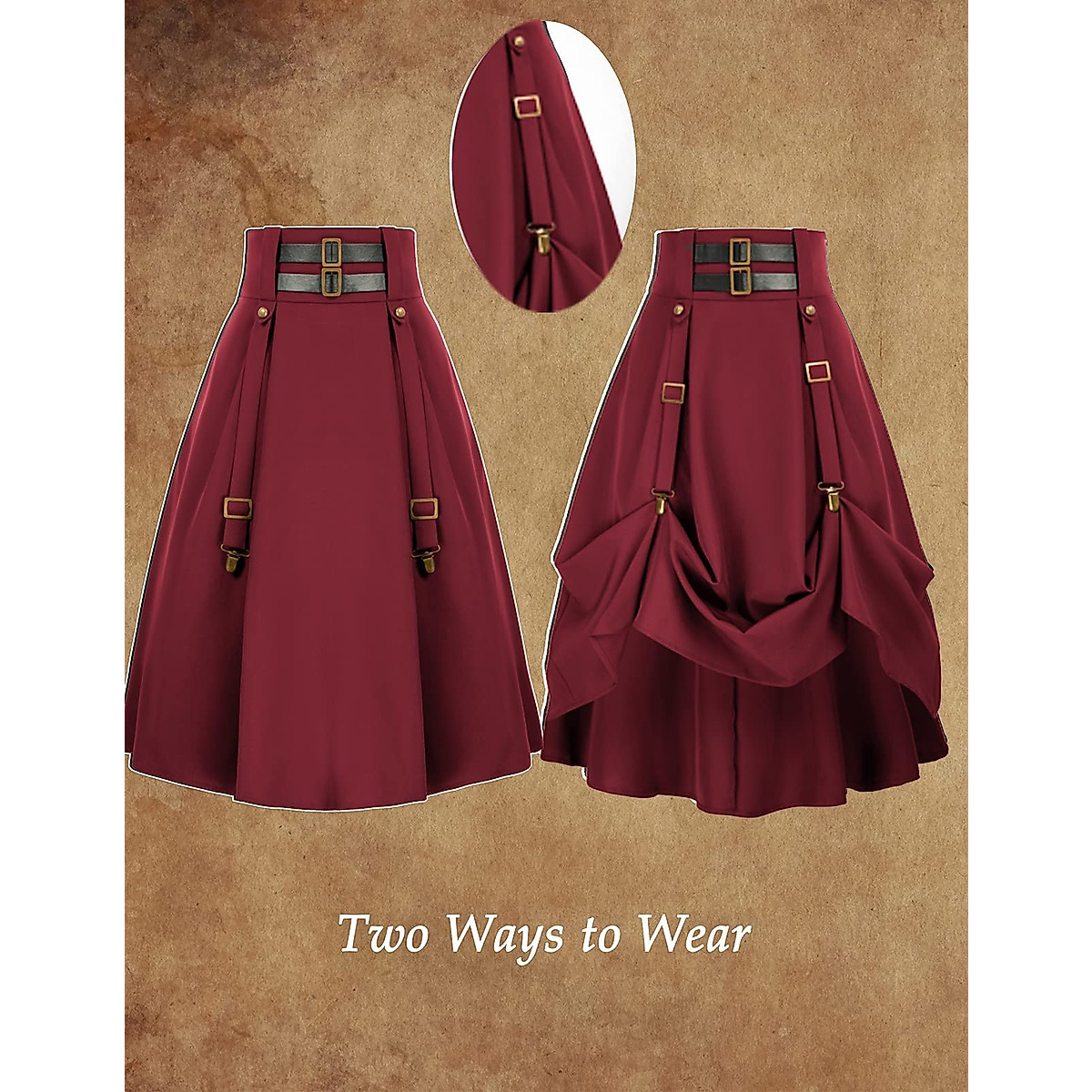 Scarlet Darkness Ren Faire Skirt Goth Punk Midi Skirt Halloween Cosplay Costume Burgundy 2XL