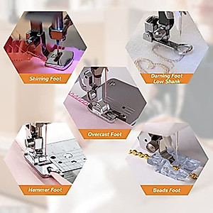 Presser Foot Set 42Pcs, Sewing Machine Presser Feet Kit Accessories with Manual for Brother, Babylock, Singer, Elna, Toyota, New Home, Simplicity, Necchi, Kenmore Low Shank Machines