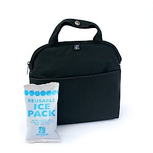 J.L. Childress MaxiCOOL 4 Bottle Breastmilk Cooler, Baby Bottle and Baby Food Bag, Insulated and Leak Proof, Ice Pack Included, Black