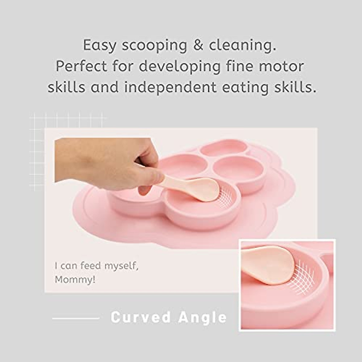 RAiN.B. CloudieMate Silicone Suction Plate with Built-in Placemat for Babies & Toddlers, Microwave Dishwasher Safe, Non-Slip Divided Plate with 4 Sections, BPA Free Food Grade Silicone /Glacier Blue