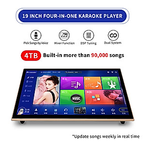 Chinese Karaoke Machine, 19 Inch Touch Screen Phone Remote & App Control Cloud Download Songs All in One Karaoke System with Wireless Mic, KTV Singing Karaoke Player for Family Bar Home Party