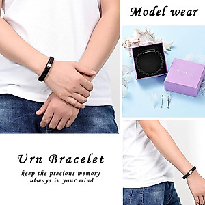 mingkejw Urn Bracelet for Ashes Cremation Jewelry for Women Men Cuff Bangle Braided Leather Wristband Mmeorial Bracelet Keepsake Jewelry,Black 24cm