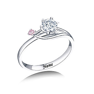 SISGEM 10K 14K 18K Real Gold Engagement Ring for Women,Set 1 Carat Round Moissanite Wedding Ring with Pink Cubic Zirconia,Wedding Anniversary Ring with Free Engraving,Size 5-11 (18K Gold)