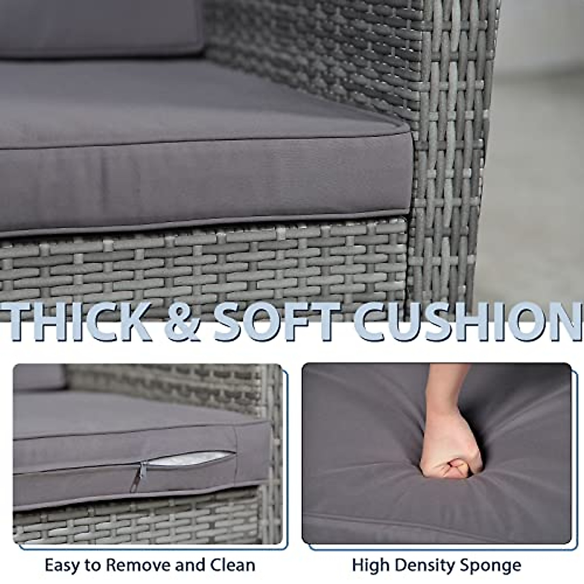 JOIVI Patio Furniture Set, 5 Piece All Weather Wicker Outdoor Conversation Set, Outdoor Sectional Sofa Set with PE Rattan Loveseat couch, Armchairs and Ottomans for Garden, Porch, Deck (Gray Cushions)