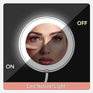 KEDSUM Flexible Gooseneck 6.8" 10X Magnifying LED Lighted Makeup Mirror, Bathroom Magnification Vanity Mirror with Suction Cup, 360 Degree Swivel, Daylight, Battery Operated, Cordless & Travel Mirror